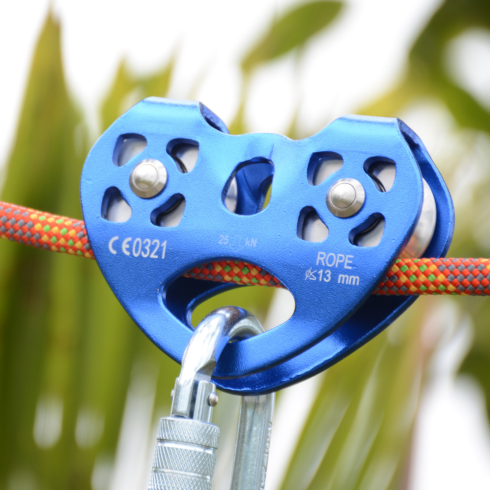 25KN Dual Sheaves Rope Pulley Mountaineering Arborist Zipine System ...