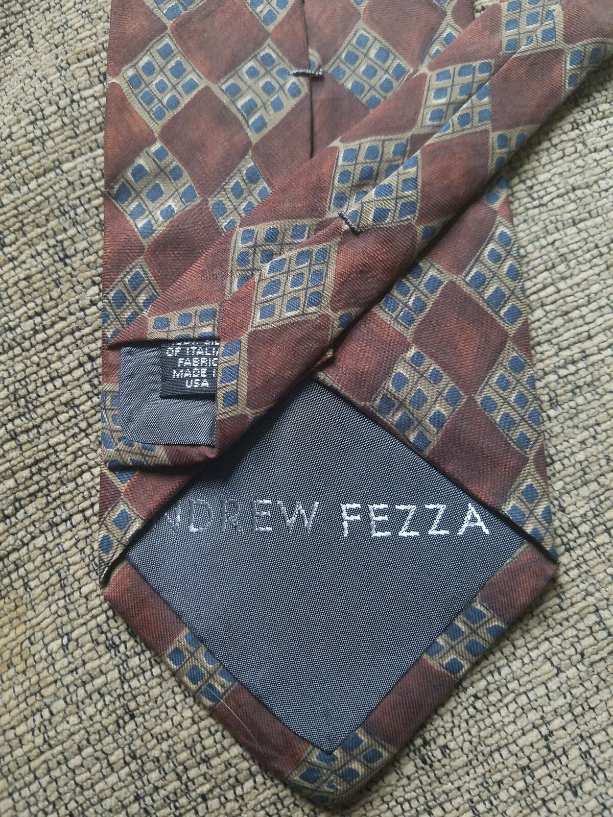 ANDREW FEZZA Mens Tie HANDMADE ITALY 100% Silk Burnt Umber Red Blue ...