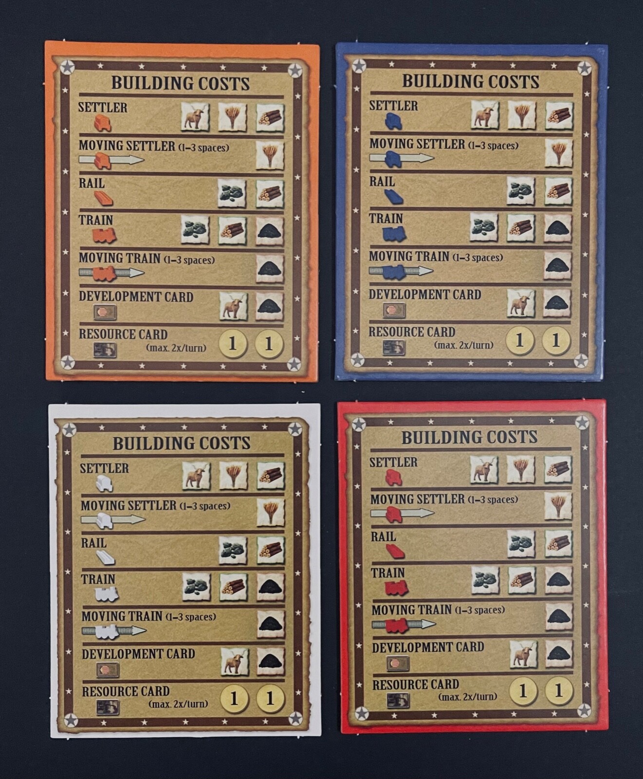 Catan Histories Settlers Of America | All 4 Players Building Costs ...