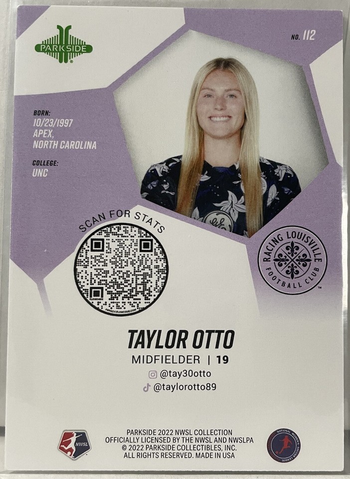 2022 Parkside NWSL Black And White Parallel 112 Taylor Otto | eBay