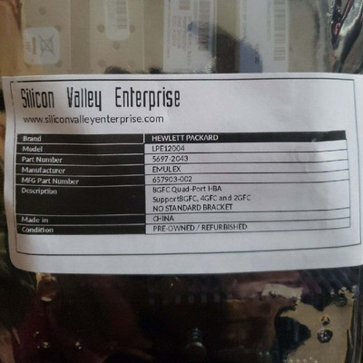 HPE EMULEX 8G FC Quad Port HBA 4-Port LPE12004 5697-2043- Bracket Not ...