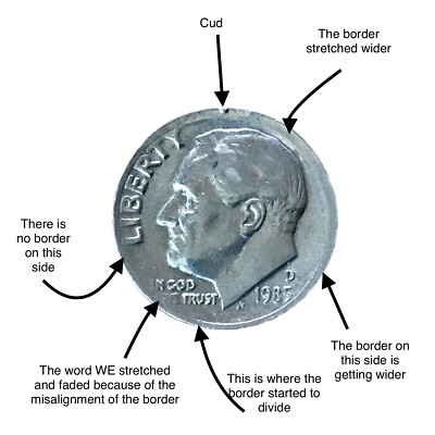 1985 D Roosevelt Dime with Cud and Misalignment Error | eBay