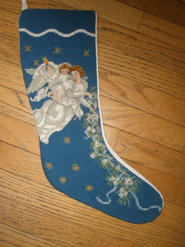 Vintage Needlepoint Christmas Stocking Angels 20" MINT | eBay