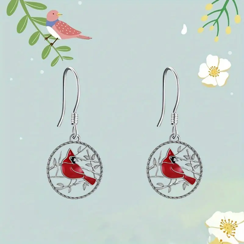 Cardinal Red Bird Decor Round Pendant Earrings Jewelry Holiday Gift ...