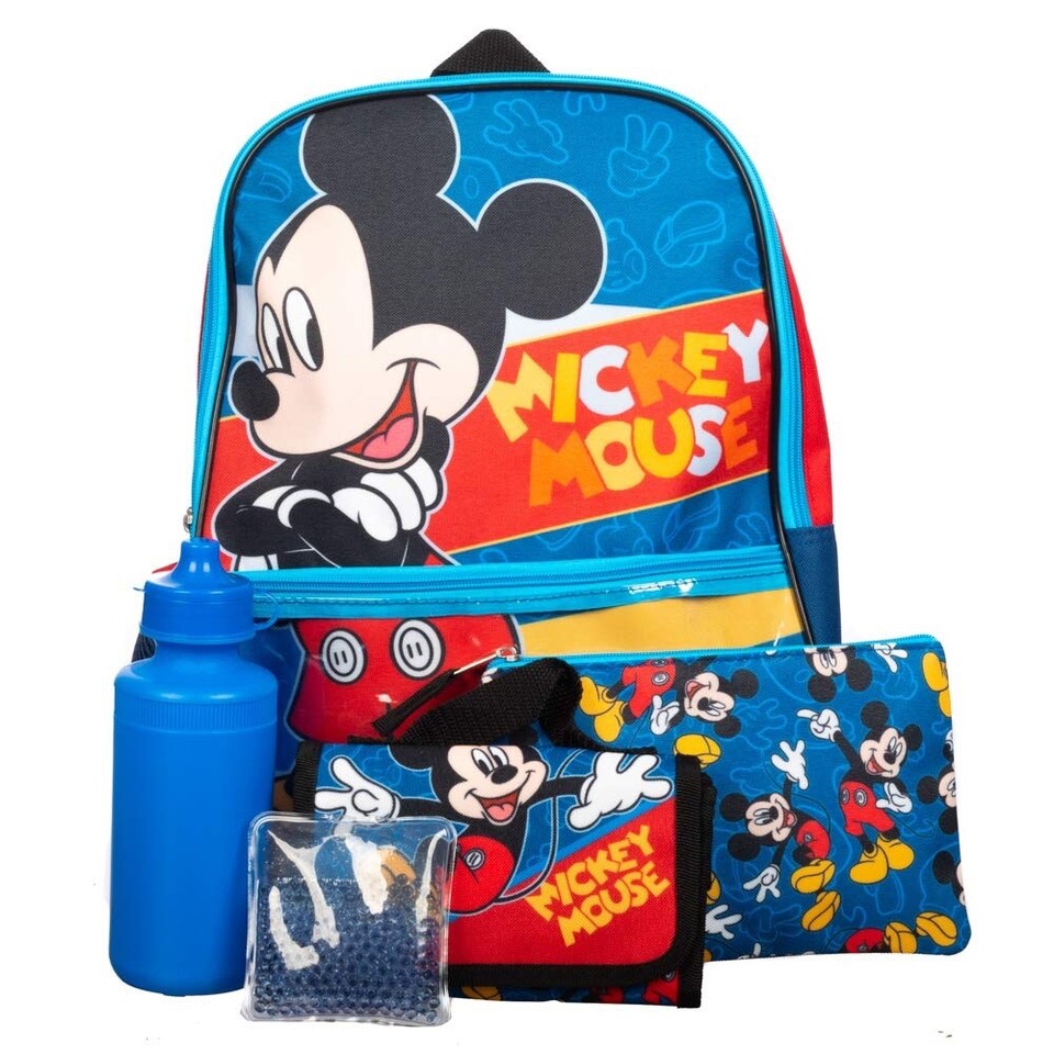 Disney Mickey Mouse Character kids 5-Piece Backpack Set with lunch box ...