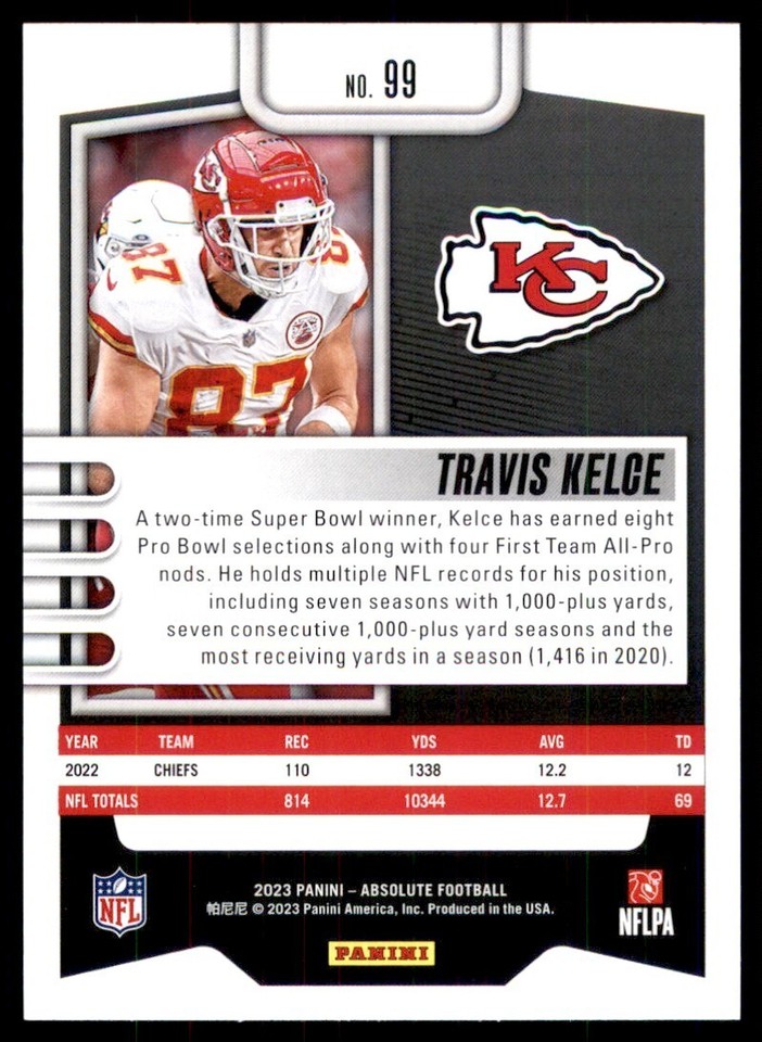 Travis Kelce 2023 Absolute Football Kansas City Chiefs #99 | eBay