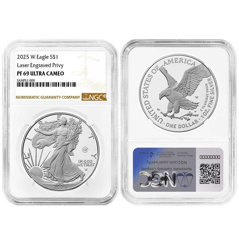 Presale - 2025-W Proof $1 American Silver Eagle Laser Beam Privy NGC PF69UC B... | eBay