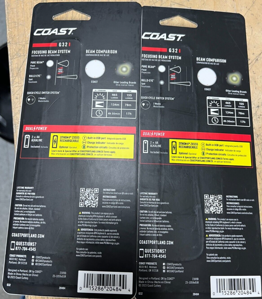 A set of 2 Coast 20484 G32 LED Flashlight Black 465 Lumens | eBay