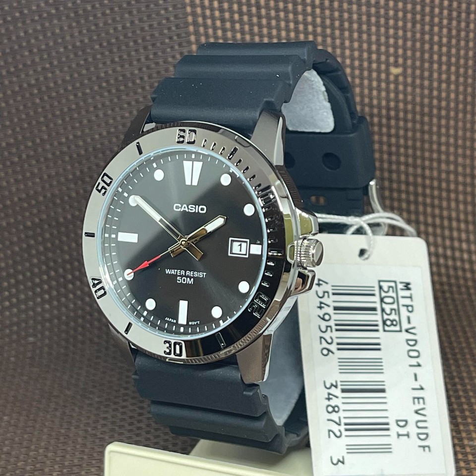 Casio MTP-VD01-1E Black Analog Black Resin Band Quartz Date Men's ...