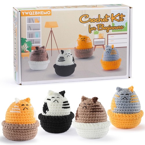 4 Colors Cats Crochet Kit for Adult, DIY This All in One Crochet Set ...