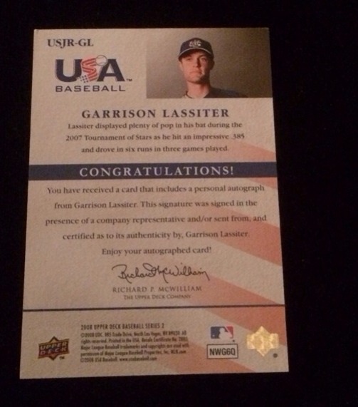 GARRISON LASSITER 2008 UPPER DECK USA Autographed Signed AUTO Card USJR ...