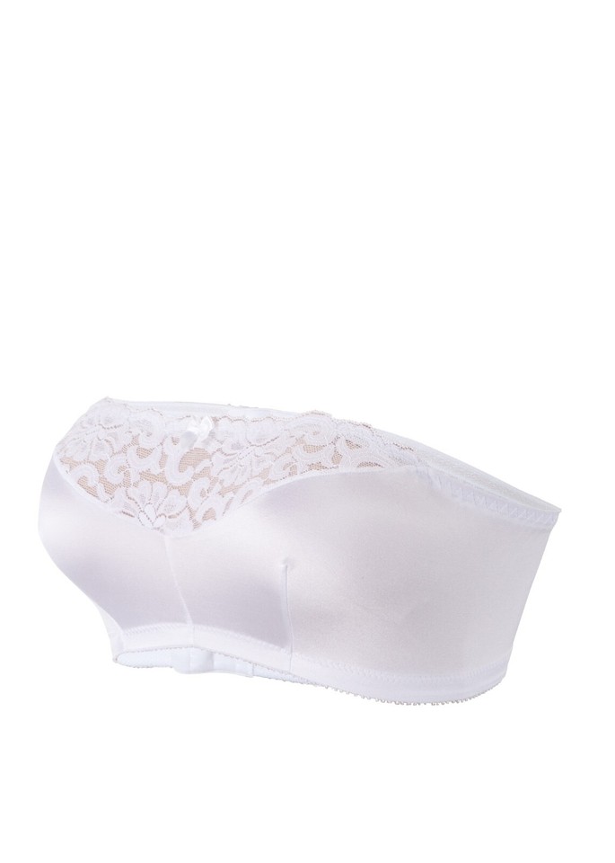 Delicate Lace! STRAPLESS Bandeau Bra White 42B 42C 42D STRETCH-TO-FIT ...