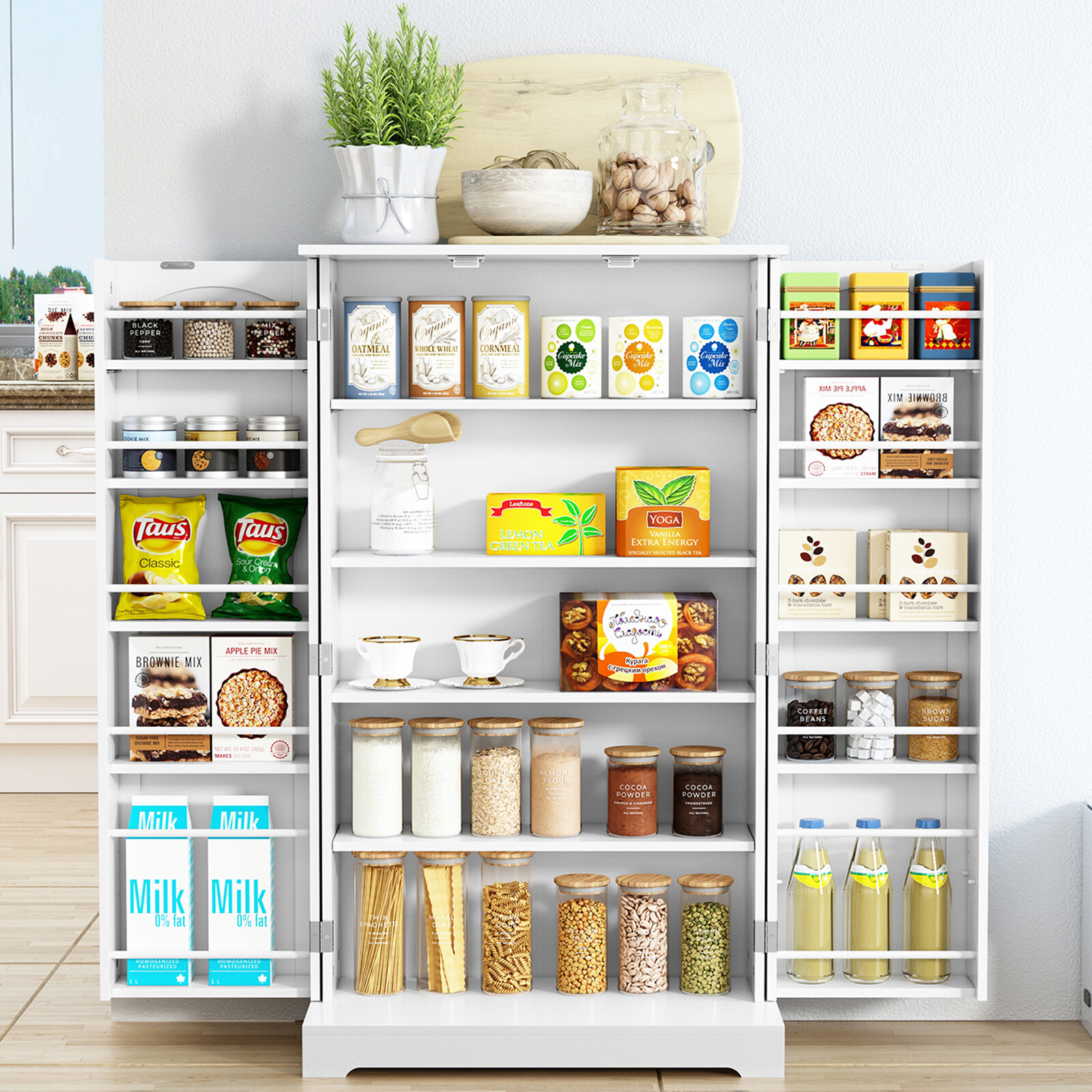 Kitchen Pantry Cupboard Storage Cabinet with 2 Doors and Adjustable ...