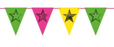 BRIGHT NEON TRIANGLE PARTY BUNTING WITH STARS 80'S RAVE PARTY ...