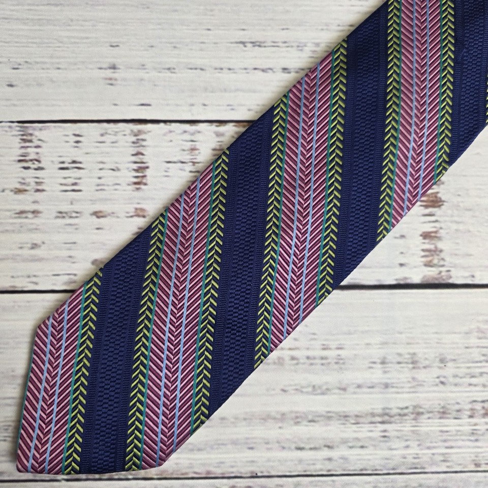 Paul Frederick 100% Seta Silk Tie Multicolor Stitch 3.75x64 Made In ...