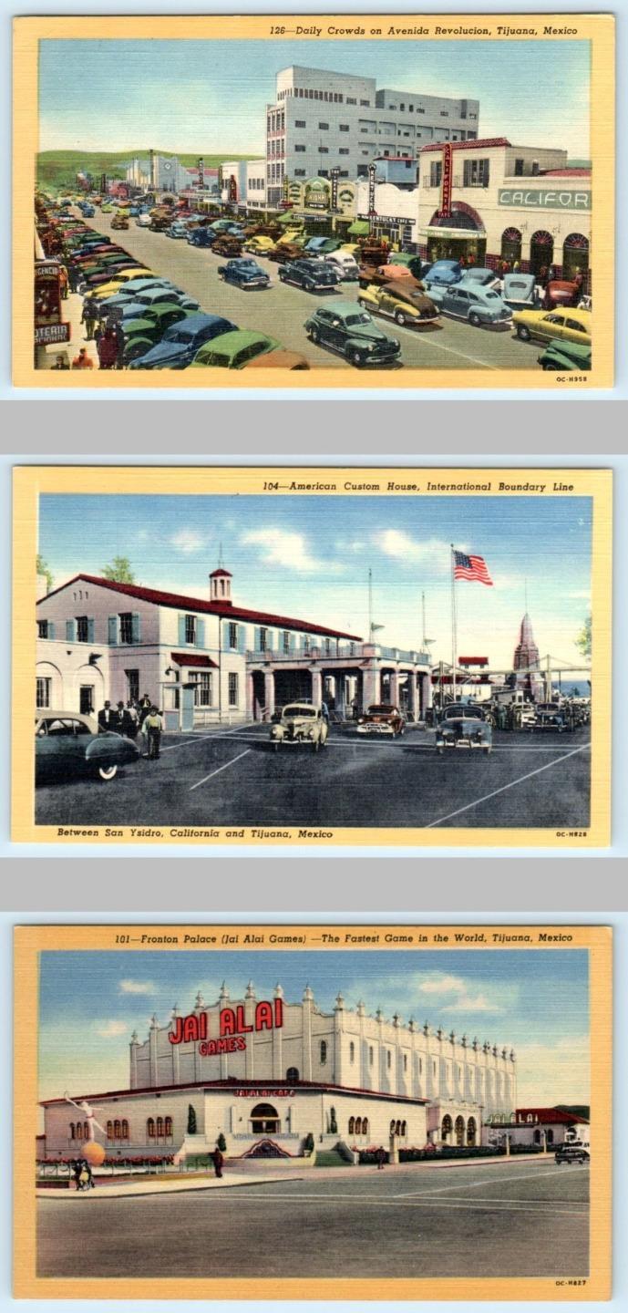 3 Postcards TIJUANA, Mexico ~ Custom House AVENIDA REVOLUCION Jai Alai ...