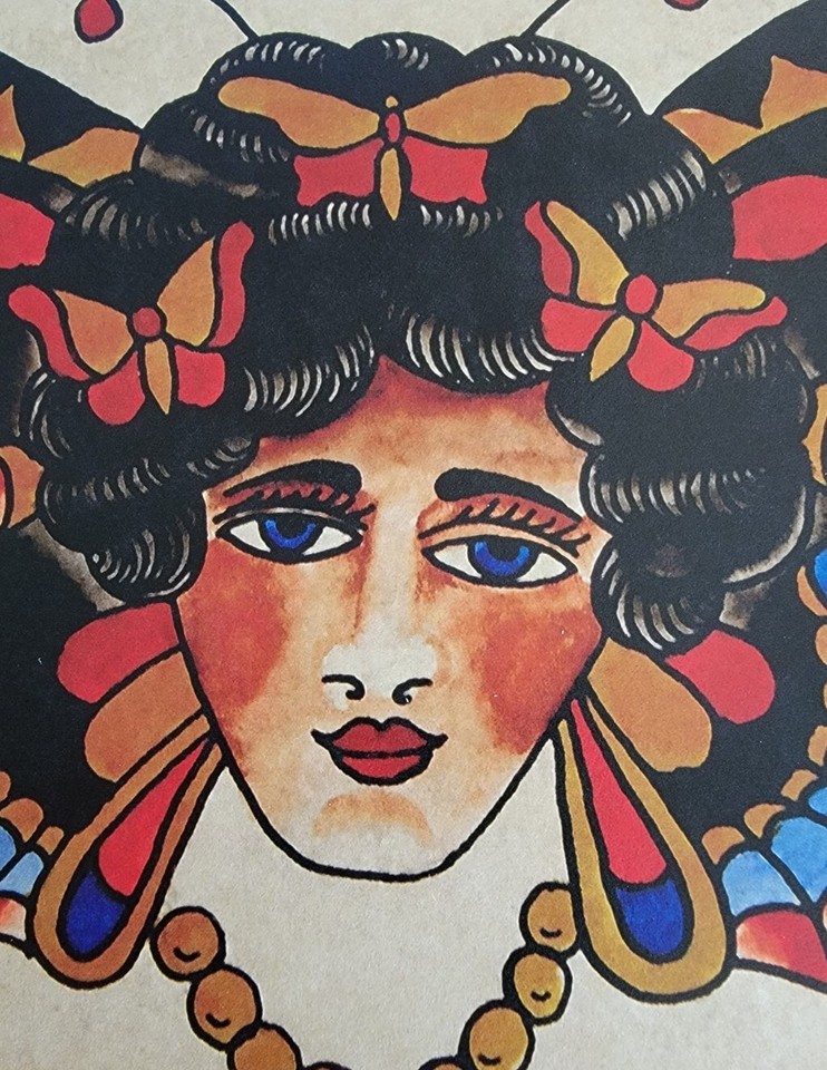 antique vintage tex rowe butterfly girl texas tattoo flash 8x10 print ...