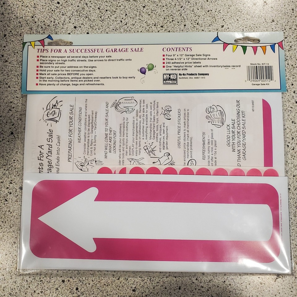 Hy-Ko Sign, Garage Sale Kit KIT-13 New In Plastic. Signs Arrows Prices ...