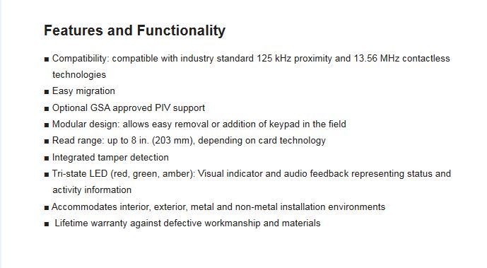 1 x Lenel LNL-XF2100D-PIV-2 Multi-Technology Reader with Government ...