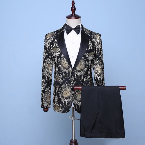 New Mens Flower Suit Korean Slim Fashionable Suit Jacket Host Stage ...