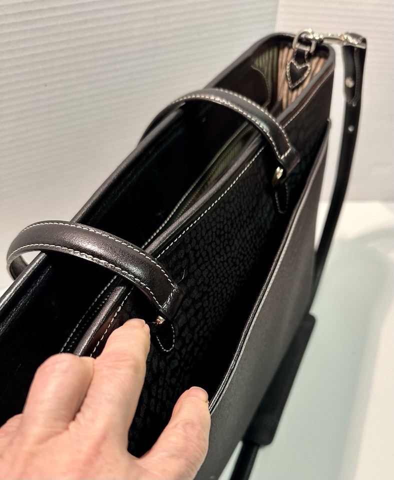 Brighton for Business Briefcase Black Leather External Pockets Laptop ...