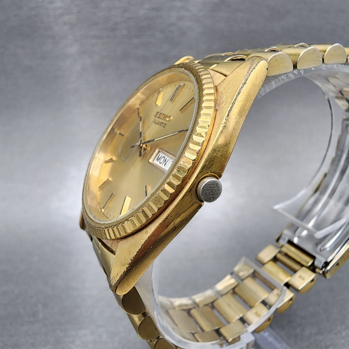 Seiko President Watch Men 36mm Gold Dial Gold Tone Daydate Seiko President Watch Men 36mm Gold Dial Gold Tone Daydate