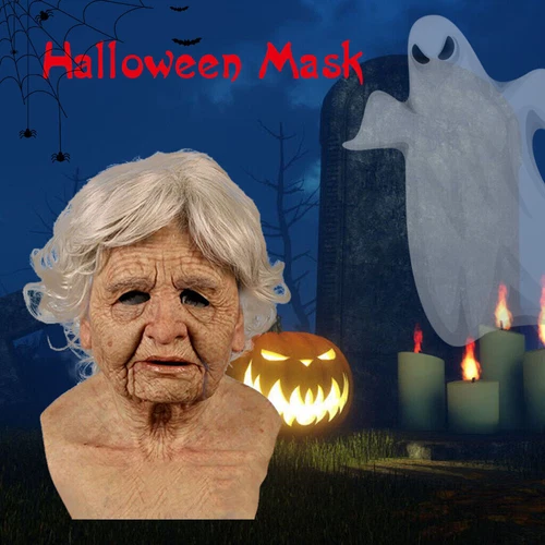 Old Woman Mask Latex Halloween Cosplay Party Realistic Full Face Masks ...