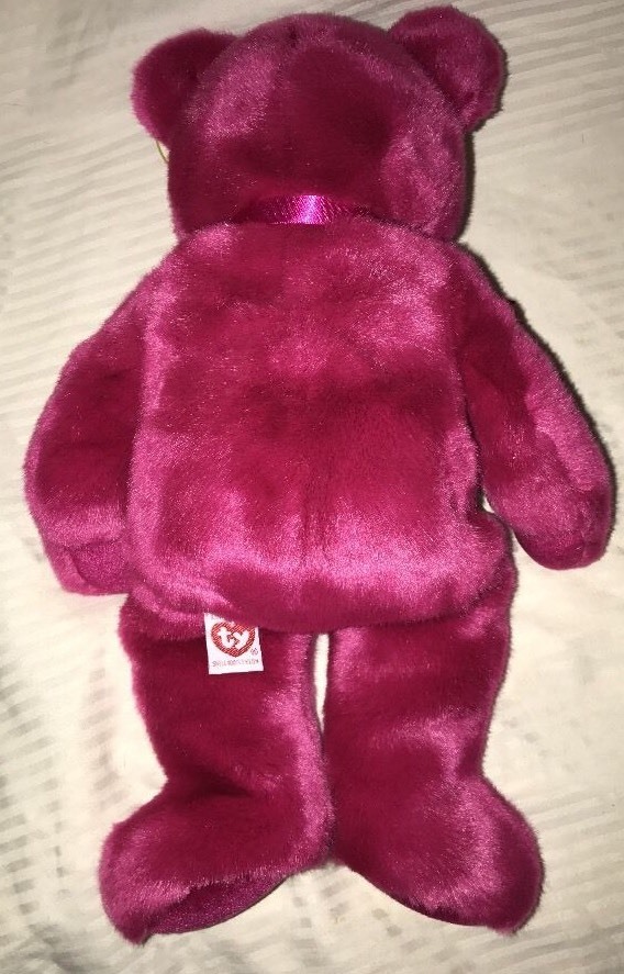 NEW 2001 Ty " VALENTINA" Raspberry Teddy Bear LG 14" Plush Beanie ...