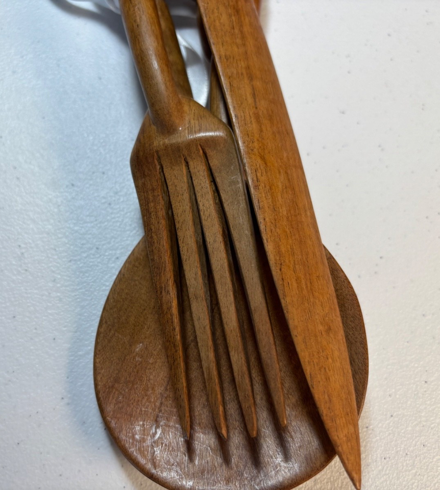 African Carved Wood Tribal Decor Salad Serving Spoon Set | eBay