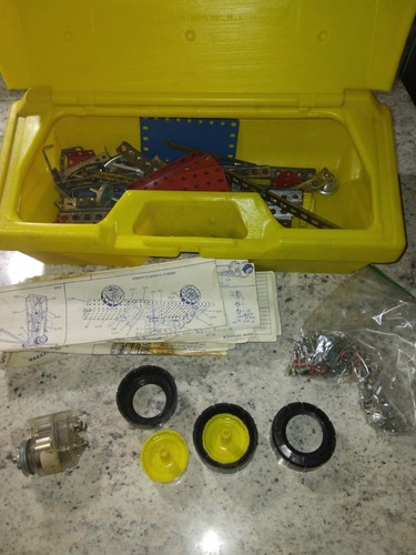 Vintage Erector Set Lot yellow Case Box Instructions motor metal toy game vtg | eBay