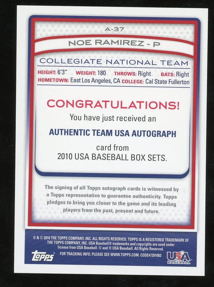 Noe Ramirez 2010 Topps USA Baseball Auto Rookie #A-37 | eBay