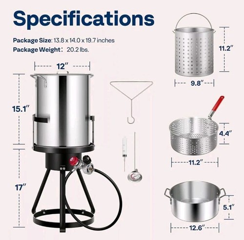 30Qt Aluminum Turkey Deep Fryer Kit Steamer Stock Pot 55000 BTU Propane ...