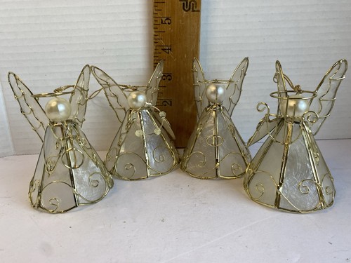 Vintage set of 4 Capiz Shell Angel ornaments Christmas play musical ...