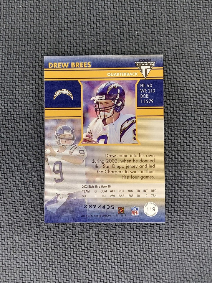 2002 Pacific Private Stock Titanium #119 Drew Brees Jersey /435 RC ...