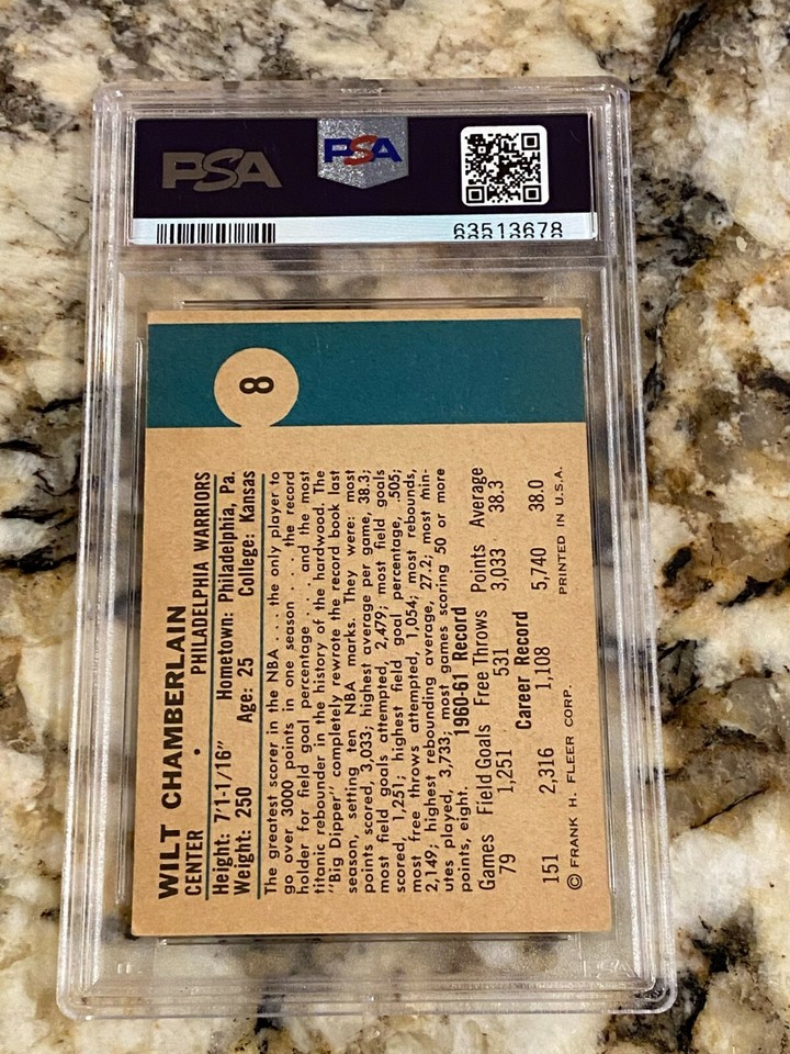 1961 FLEER WILT CHAMBERLAIN RC #8 PSA 3 SHARP NBA HOF ROOKIE AMAZING EYE APPEAL | eBay