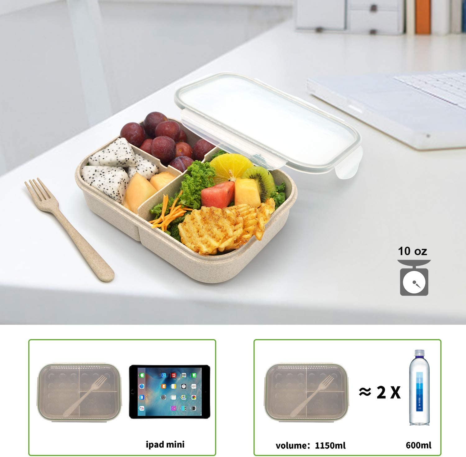 Bento Box for Adults Lunch Containers with 3 Compartment Lunch Box Food ...
