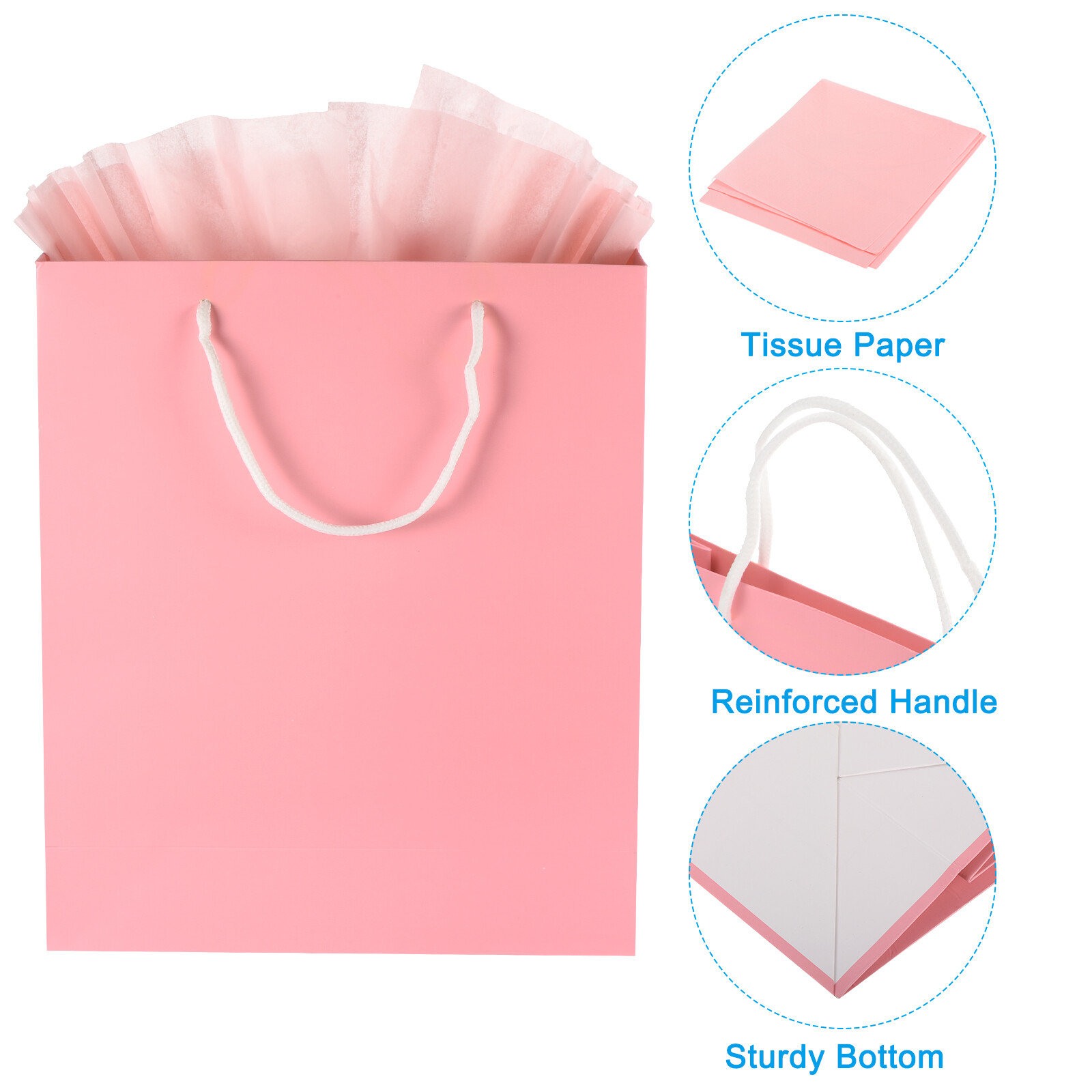 12Set 10.6x3.9x12.6" Favor Gift Bags Goodie Tote with Pink Tissue Paper ...