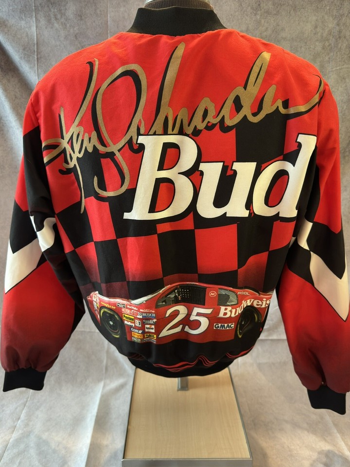 VINTAGE Ken Schrader Budweiser Bud NASCAR Racing Jacket Red Made in USA ...