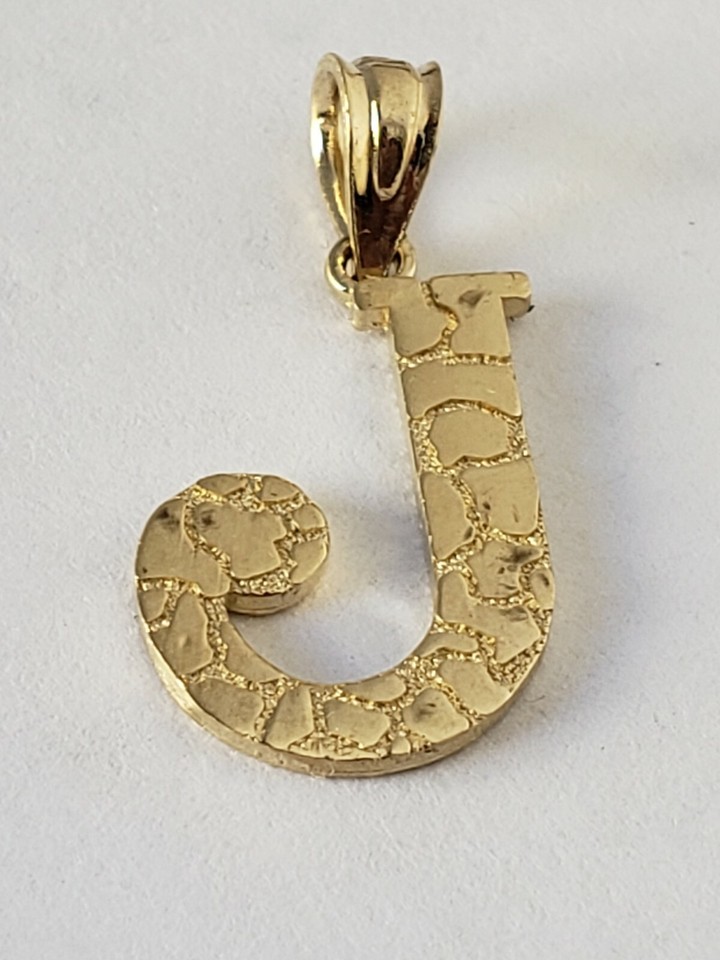 real 10k yellow gold initial J pendant charm 0.80 inch long | eBay