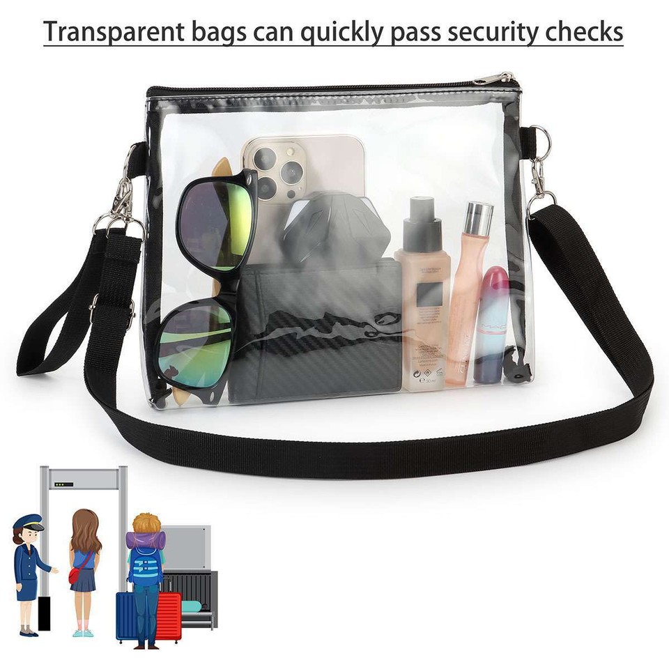 Women Clear Plastic Tote Bag Transparent Handbag Zip Purse PVC Stadium ...