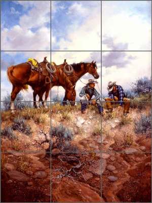 Tile Mural Backsplash Ceramic Sorenson Western Cowboy Horse Art RW ...