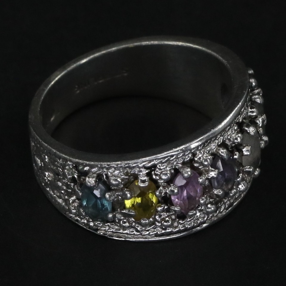 Sterling Silver DESIGNER Multi-Color Topaz Cluster Cocktail Ring Size 7 ...