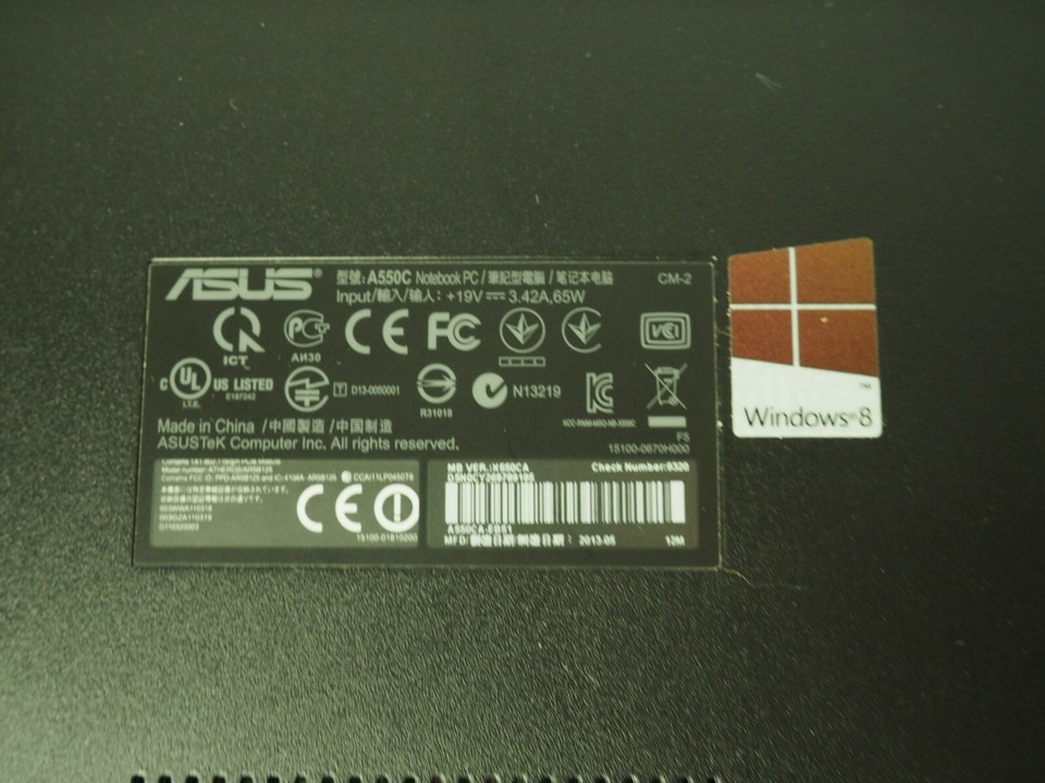Asus A550C Laptop: i5-3337U@1.80GHz 8GB RAM 500GB SSD 15.6" Windows 8.1 ...