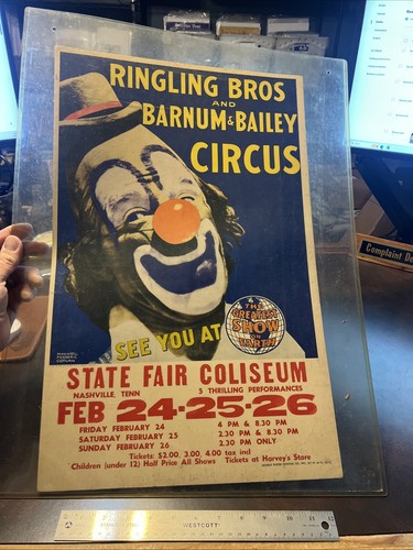 Vtg Cardboard Circus Poster Ringling Bros Barnum & Bailey State Fair ...
