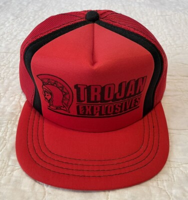 Vintage Trojan Explosives Snapback Trucker Hat Cap Mesh 1980s 80s NOS ...