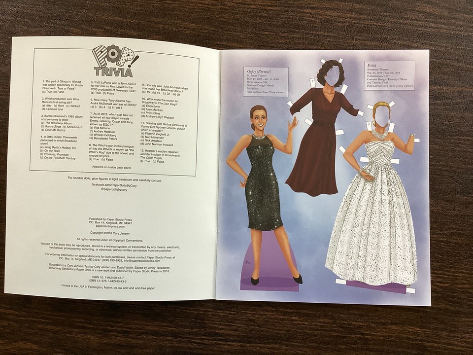 BROADWAY DIVAS Paper Doll Book 8 Stars 16 Broadway Show Costumes Trivia ...