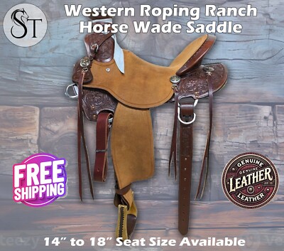 A Fork Premium Western Leather Wade Tree Roping Ranch Horse Saddles 10 ...