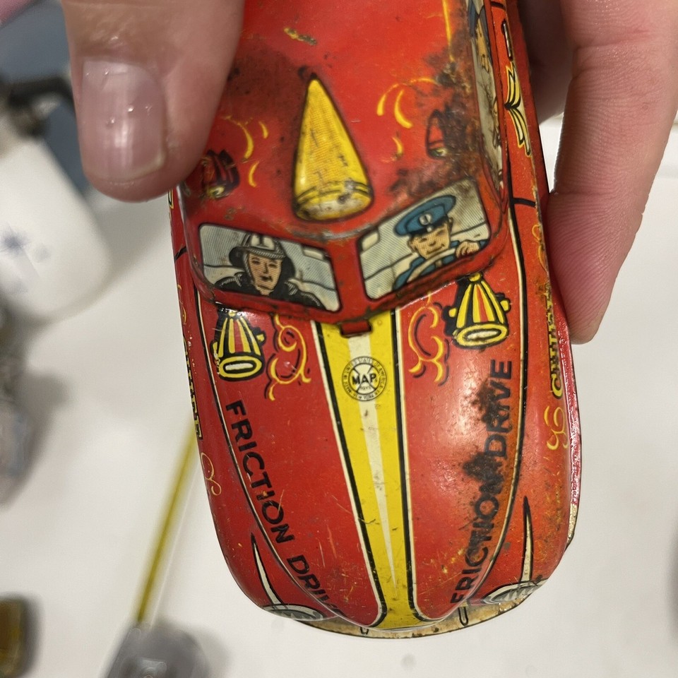 Vintage Marx Tin Friction Drive Toy Fire Department Car U-52 Read Desc ...