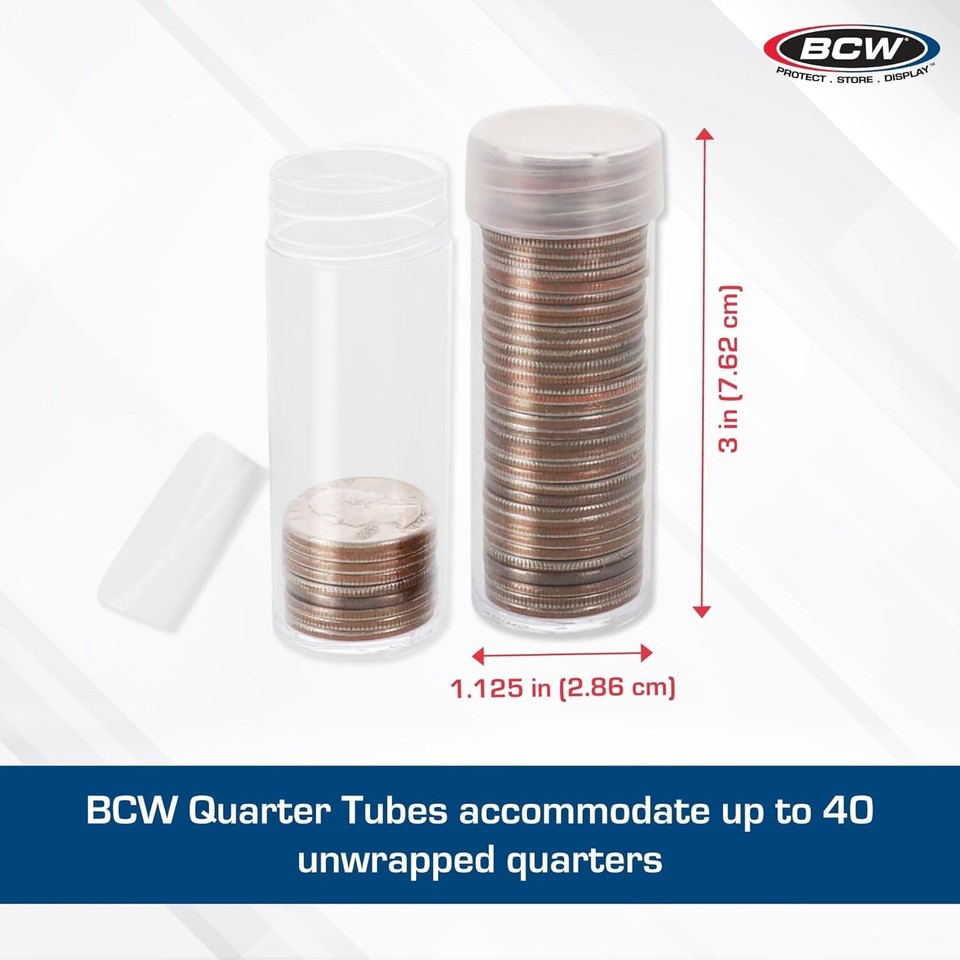 200 BCW Round Quarter Coin Tubes Dealer Deal 2 Boxes Sale Free US ...