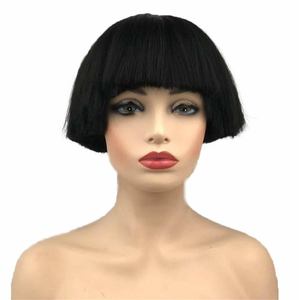 Women Men Fashion Wigs Black Bob Wigs Bowl cut Wigs Straight Full Bangs ...
